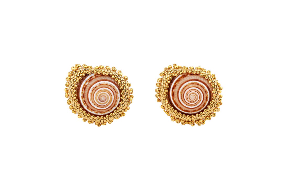 Sea Shells and Gold Handmade Earrings, Seashells Ear-clips, Statement ...