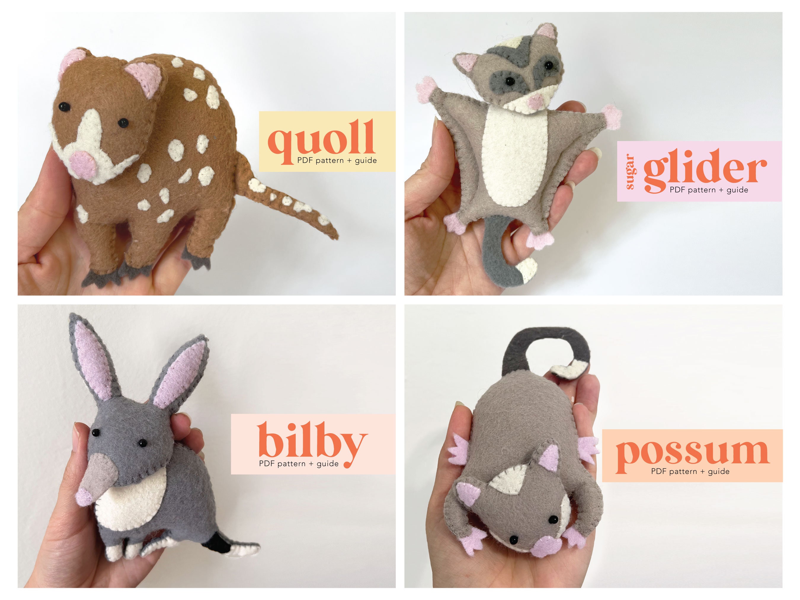 Australian Felt Animals Sewing Pattern PDF Bilby Spotted | Etsy Australia