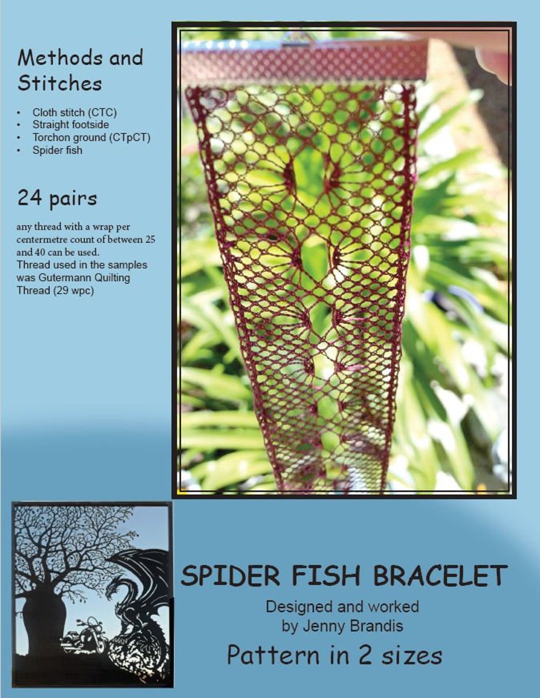 Spider Fish Bracelet is a Bobbin Lace Pattern by Jenny Brandis - Etsy