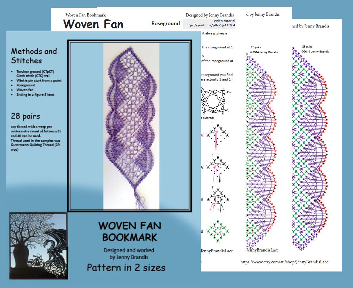 Woven Fan Bookmark is a Bobbin Lace Pattern by Jenny Brandis - Etsy