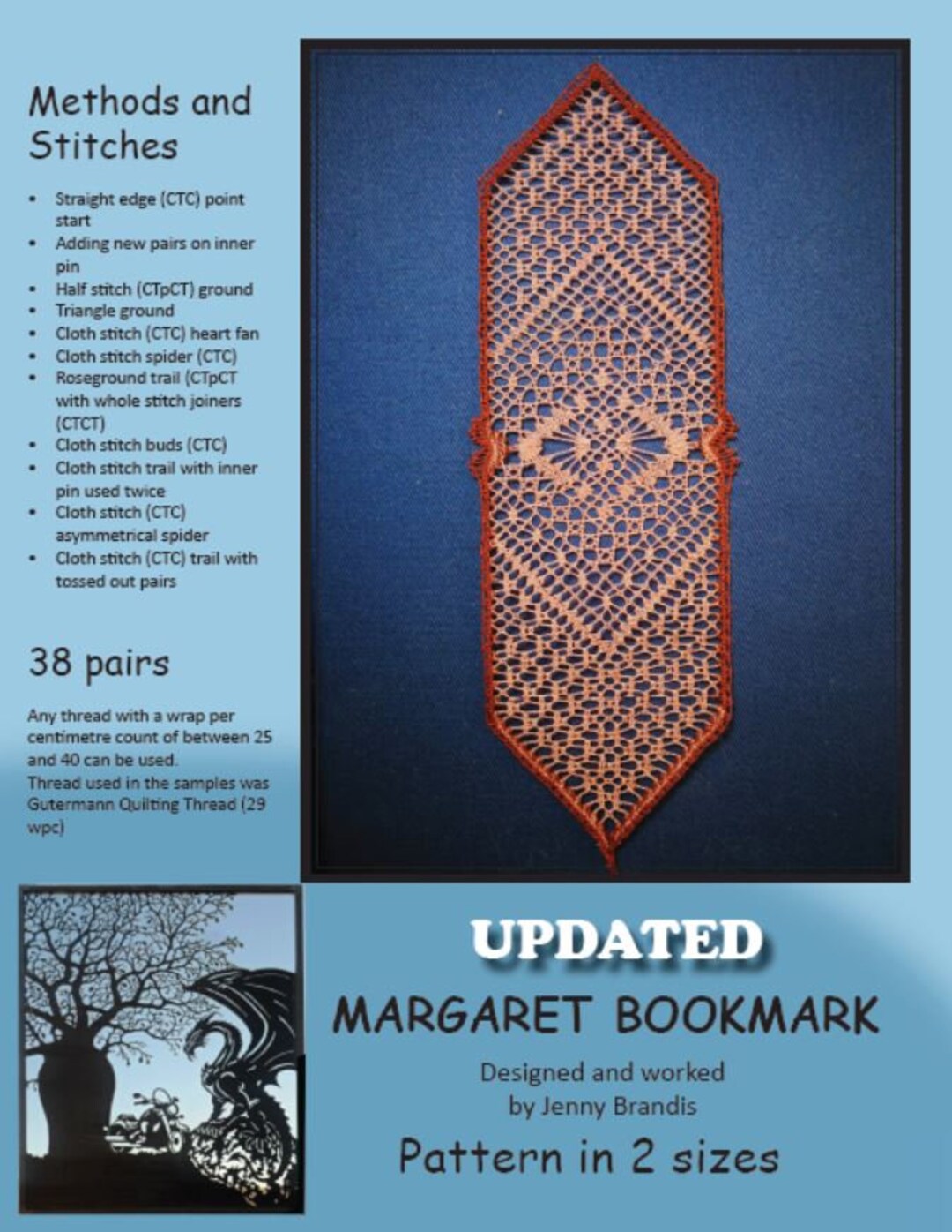 Margaret Bookmark a Bobbin Lace Pattern by Jenny Brandis - Etsy