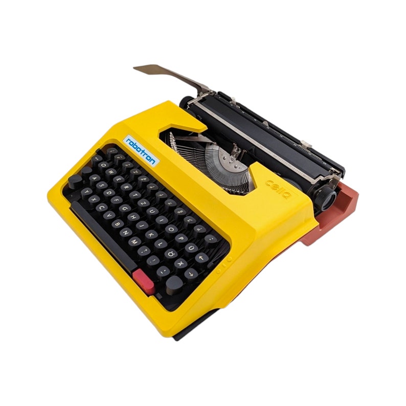 Vintage Yellow Robotron Cella Typewriter, Ultraportable QWERTZ Keyboard ...
