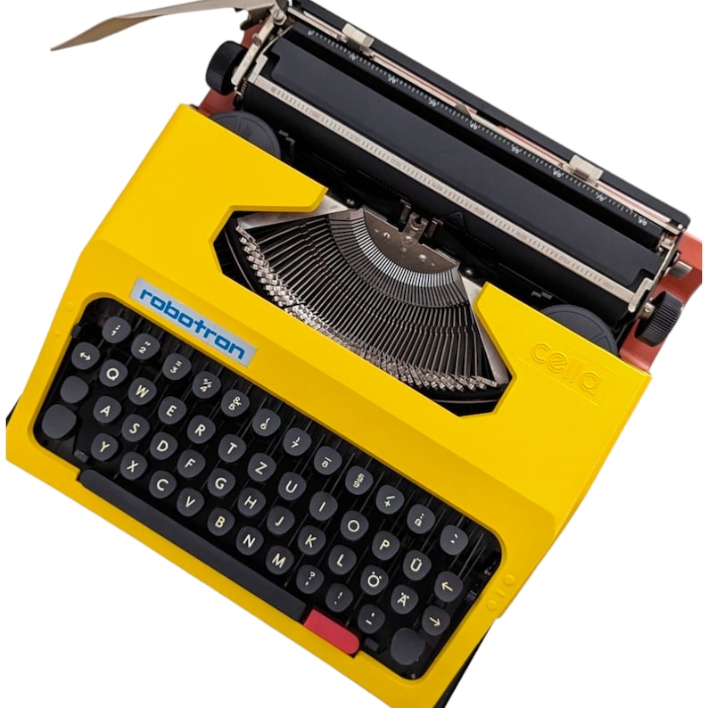 Vintage Yellow Robotron Cella Typewriter, Ultraportable QWERTZ Keyboard ...