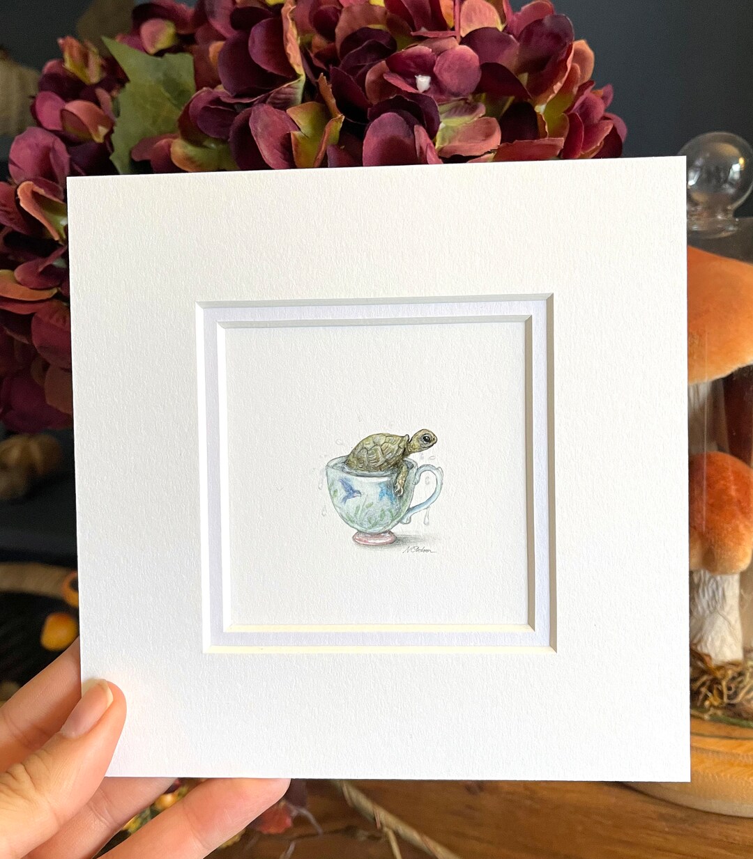 Turtle in a Teacup Giclée Print, Mounted - Etsy