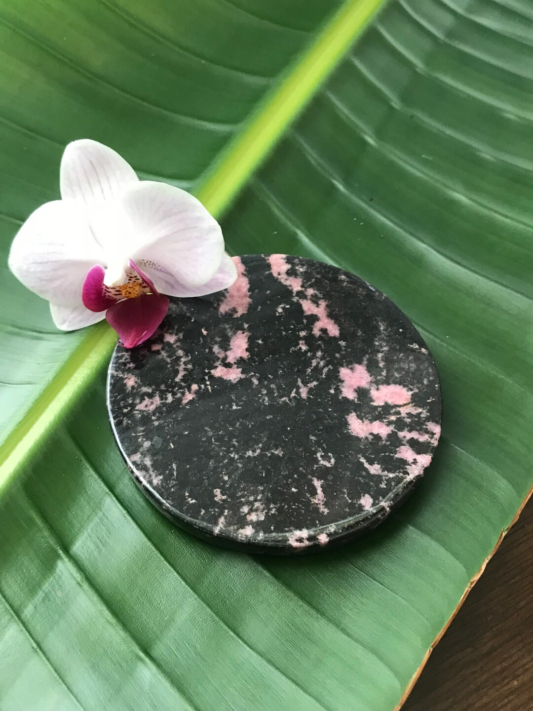 Rhodonite Crystal Coasters, Pink and Black Crystal, Beverage Coaster ...