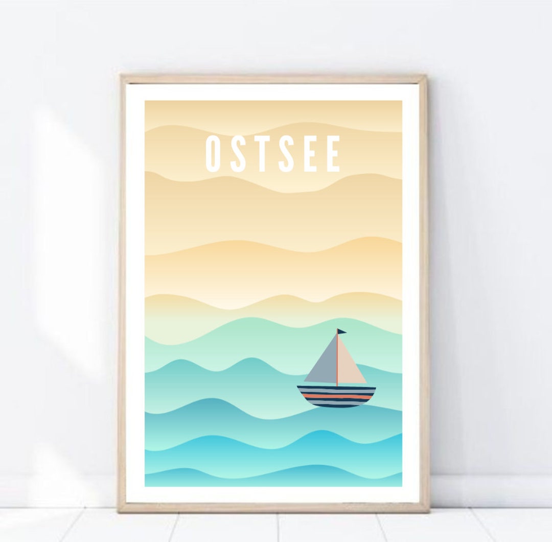 Ostsee Poster, Blue Wall Art Print, Sea Illustration, Baltic Sea Wall ...