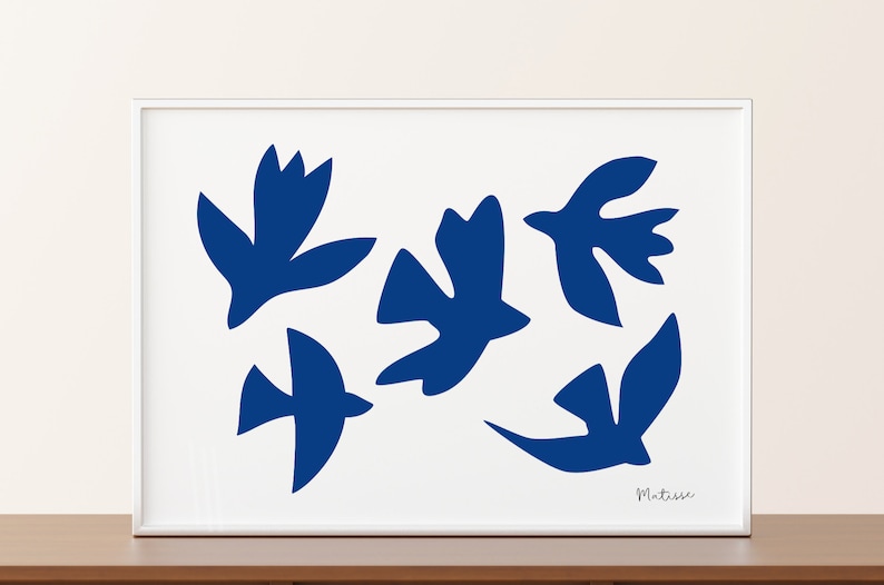 Blue Matisse Print, Wall Art Decor, Flying Birds Matisse, White Blue ...