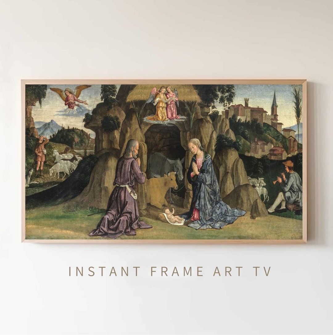 Christmas Nativity Scene Frame TV Art, Antique Christmas Religious ...