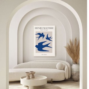 Swallows Wall Art, Matisse Wall Art Decor, Flying Birds Matisse, Blue ...