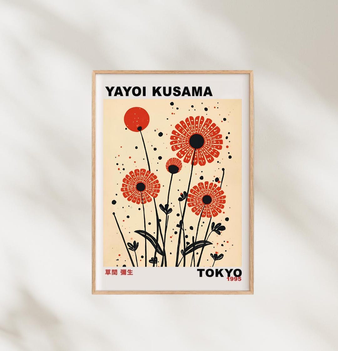 Yayoi Kusama Wall Art Print, Poppy Drawing, Home Decor, Vintage Floral ...