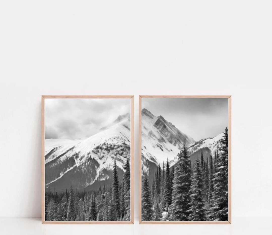Mountains Poster Set of 2, Black and White Photography, Home Decor ...
