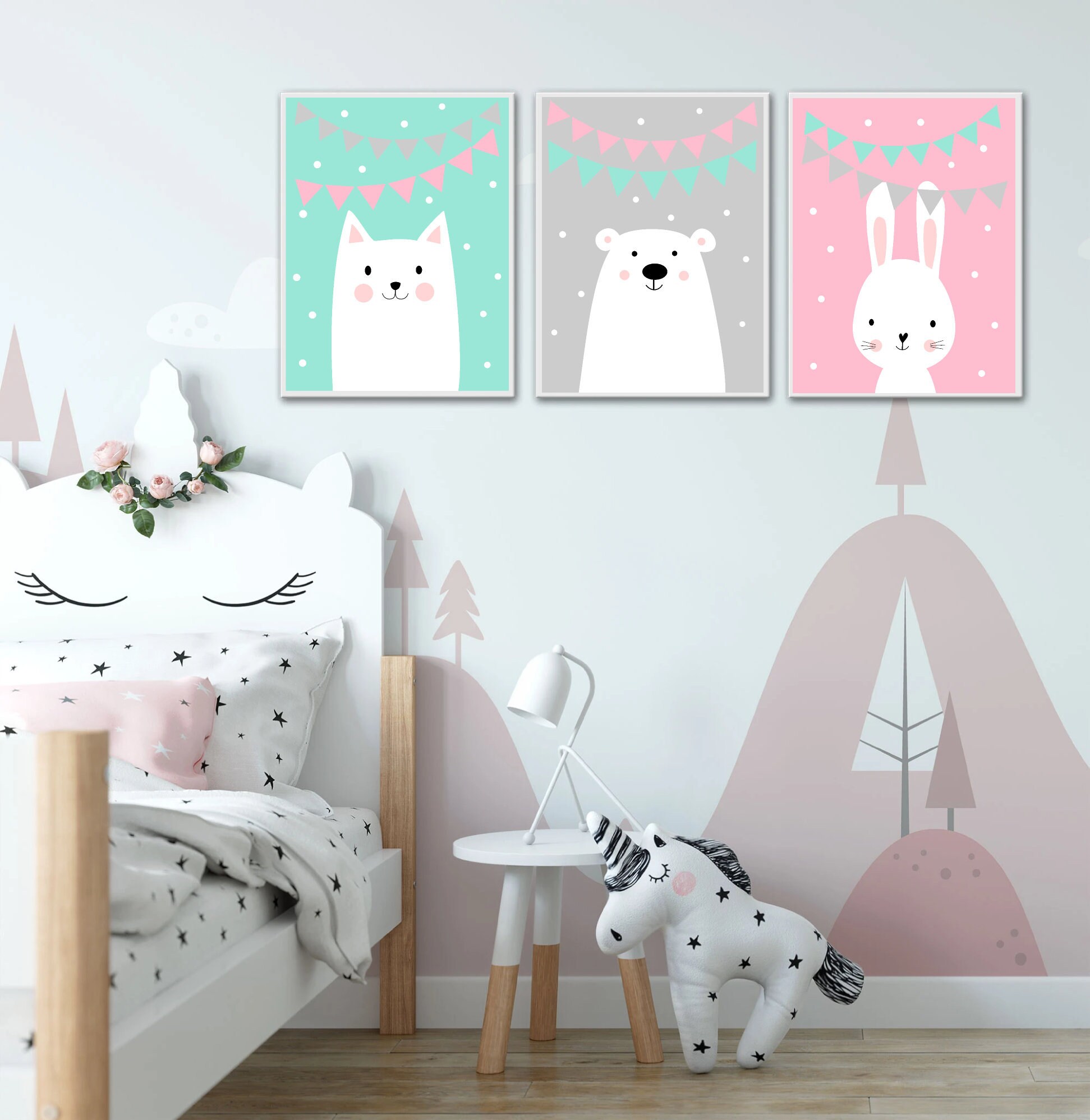 Set of three nursery wall art prints Baby wall Art Animals | Etsy