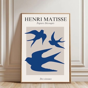Swallows Wall Art, Matisse Wall Art Decor, Flying Birds Matisse, Blue ...