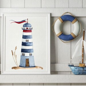 Poster Child's Room, Lighthouse Drawing, Watercolor Sea Poster, Wall Art Print Nursery, Picture ...