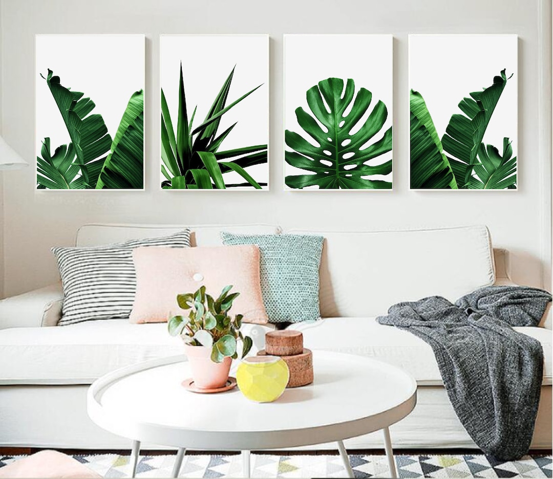 Botanical Poster Set, Leaf Wall Gallery, Tropical Leaves, Monstera ...