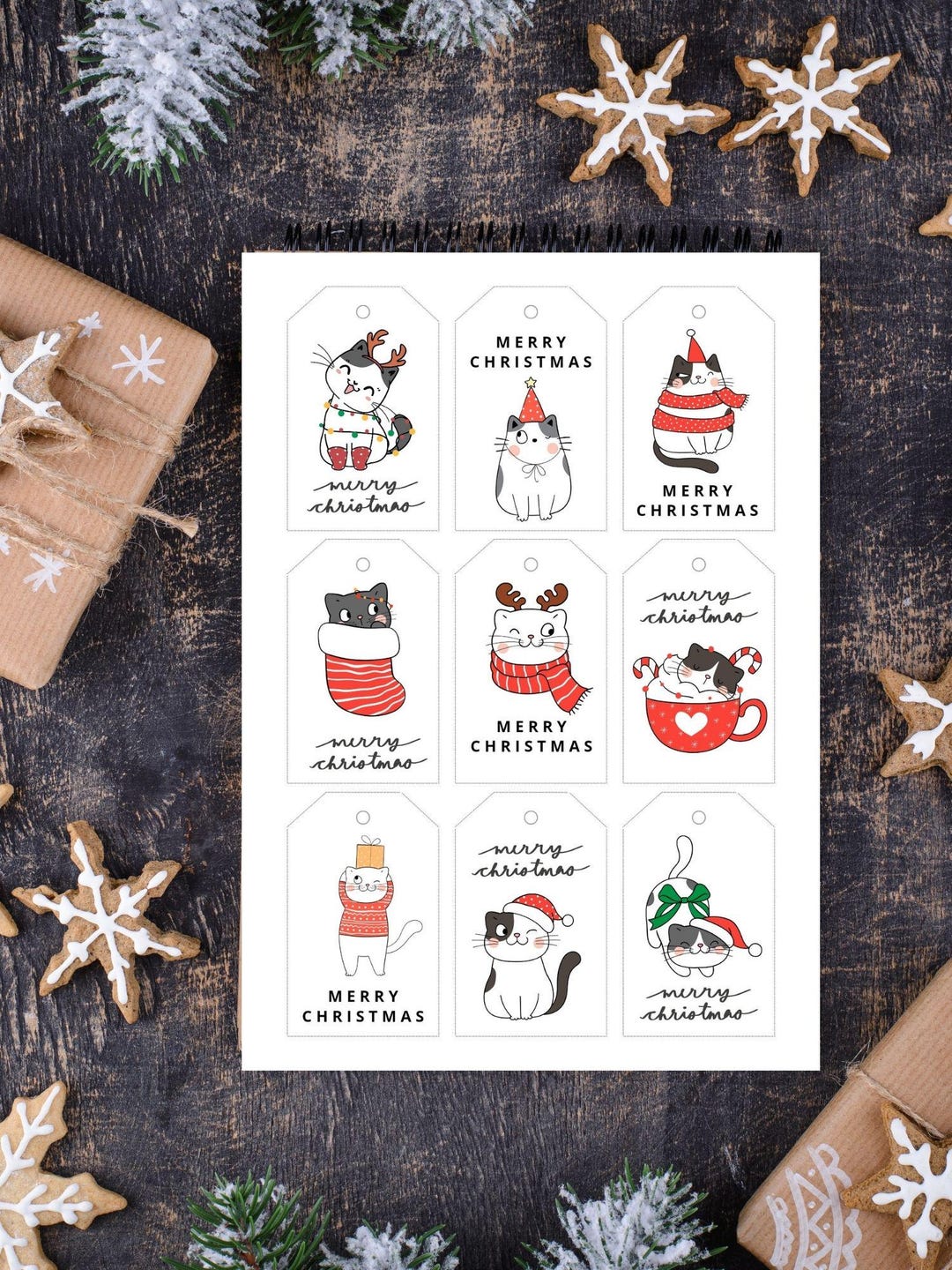 Printable Christmas Gift Tags, Set of 9 Labels, Cats Christmas Tags ...