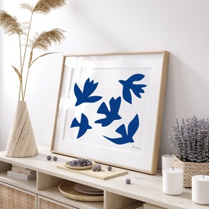 Blue Matisse Print, Wall Art Decor, Flying Birds Matisse, White Blue ...