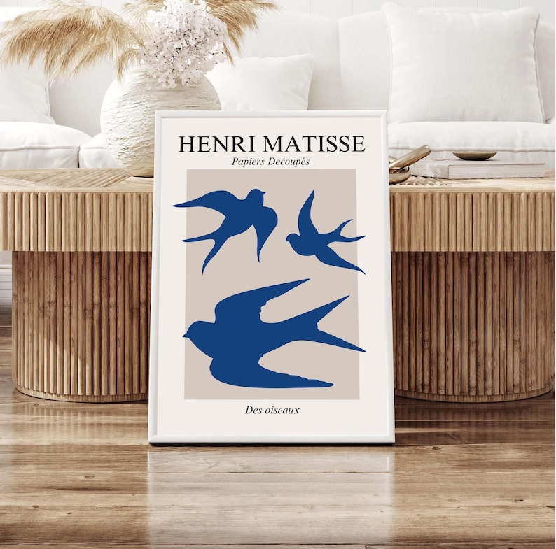 Swallows Wall Art, Matisse Wall Art Decor, Flying Birds Matisse, Blue ...