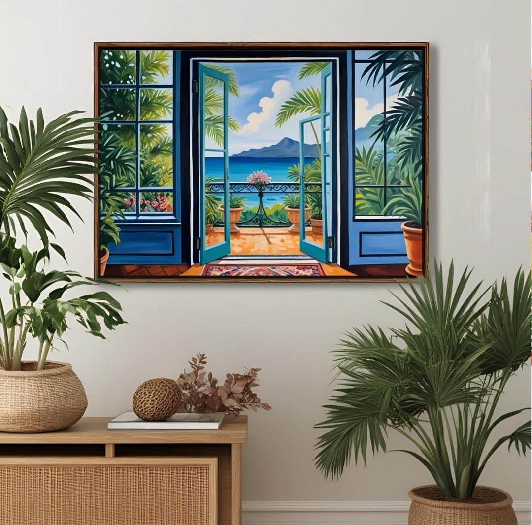 Open Window Wall Art Print, Summer Home Decor, St Tropez Drawing, Room ...
