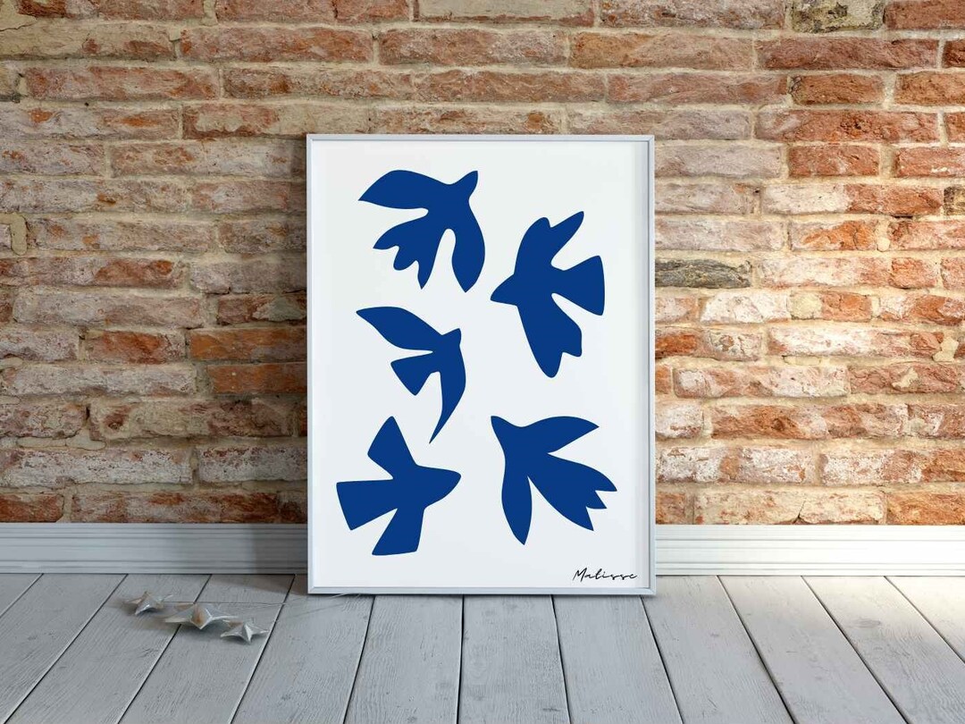 Blue Matisse Print, Wall Art Decor, Flying Birds Matisse, White Blue ...