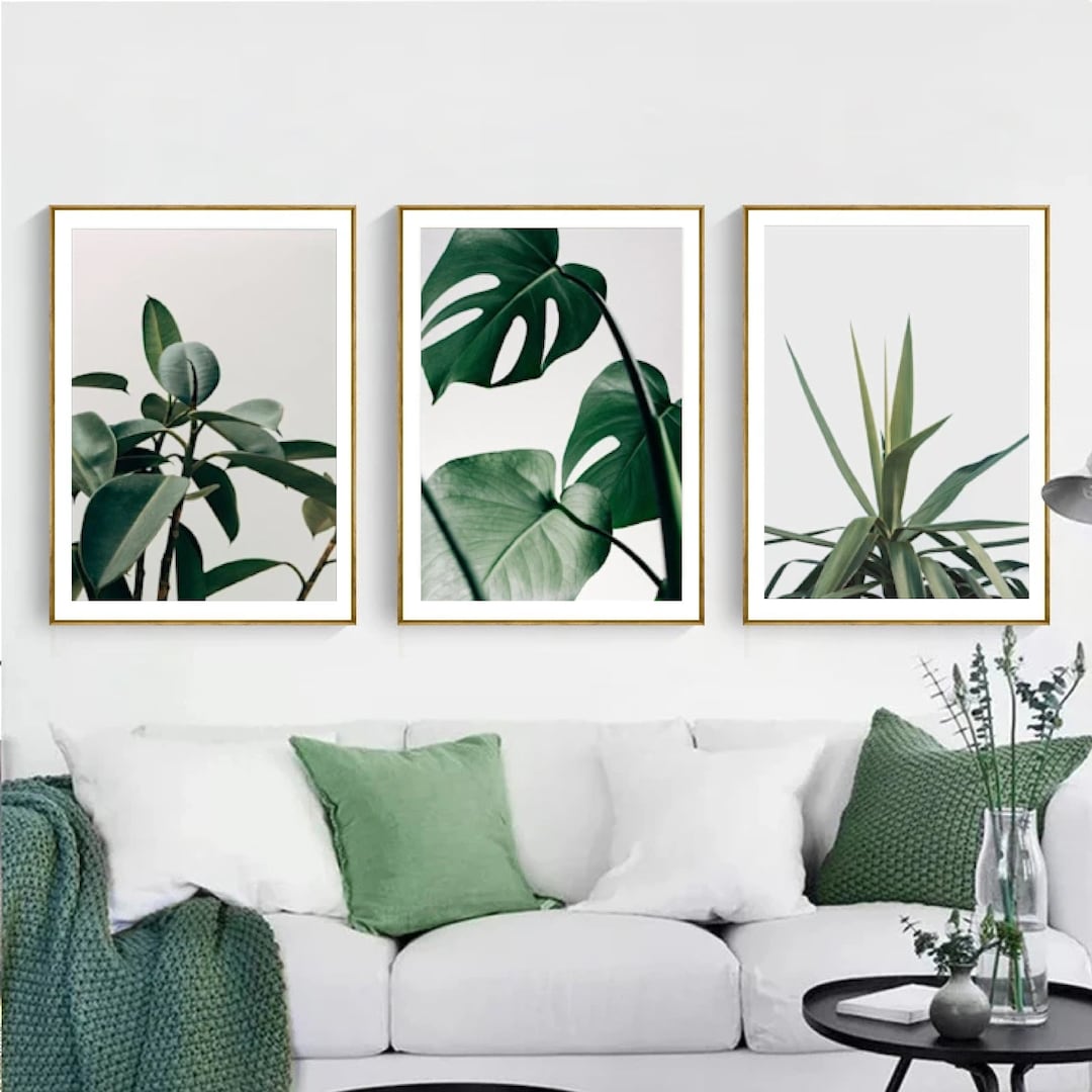 Drei Poster, Poster mit Pflanzen, botanische Drucke, grüne Blätter ...