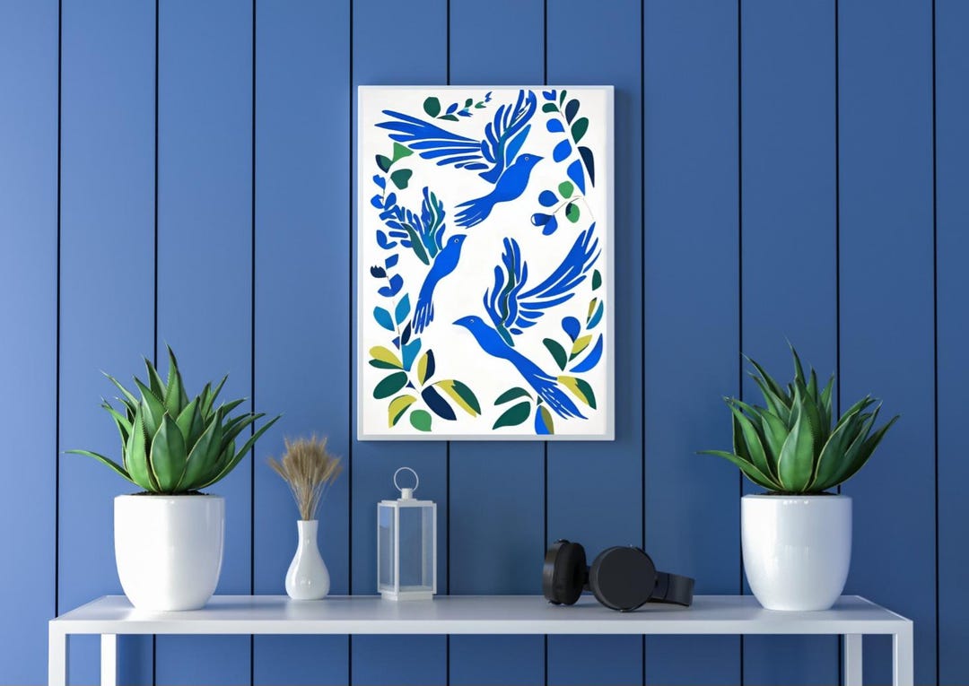 Blue Matisse Print, Wall Art Flying Birds, Blue Wall Hanging, Home ...