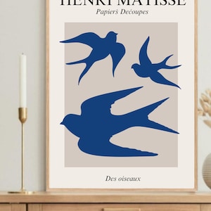 Swallows Wall Art, Matisse Wall Art Decor, Flying Birds Matisse, Blue ...