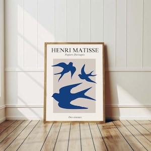 Swallows Wall Art, Matisse Wall Art Decor, Flying Birds Matisse, Blue ...
