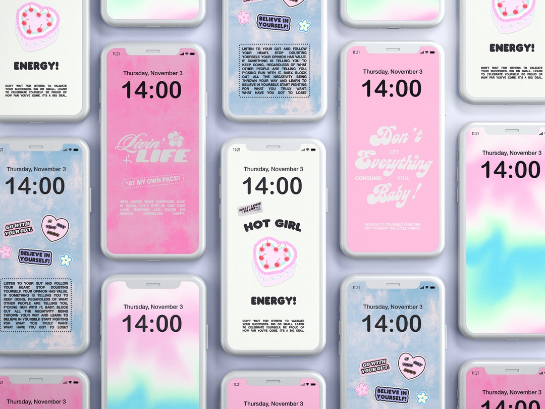 Aesthetic Y2K iPhone Wallpaper Bundle, Set of 5, Variety Pack, Quote ...