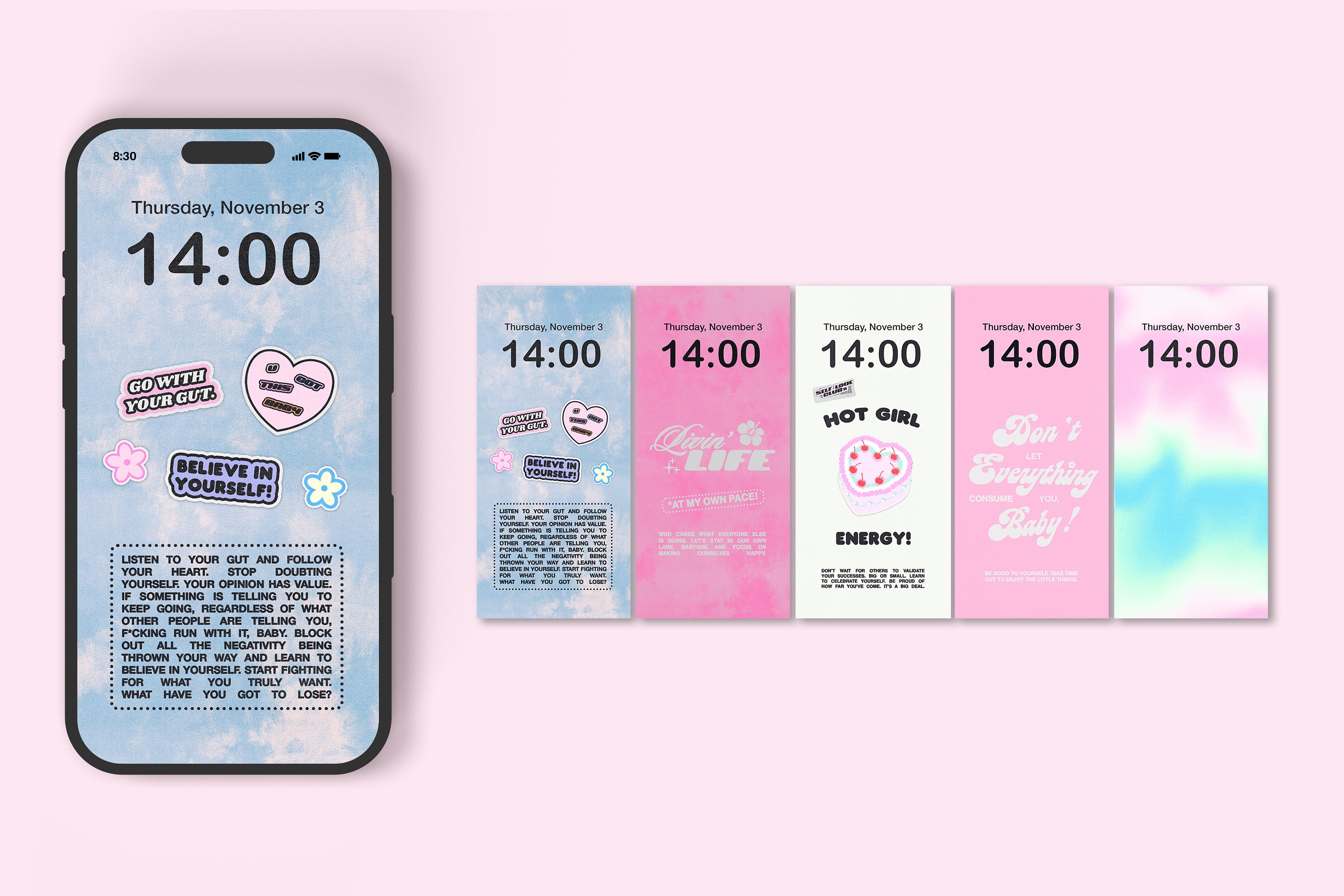 Aesthetic Y2K iPhone Wallpaper Bundle, Set of 5, Variety Pack, Quote ...