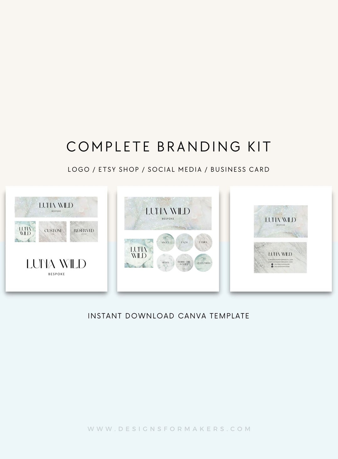 Branding Kit Canva Templates, Branding Package, Blue Marble Glitter ...