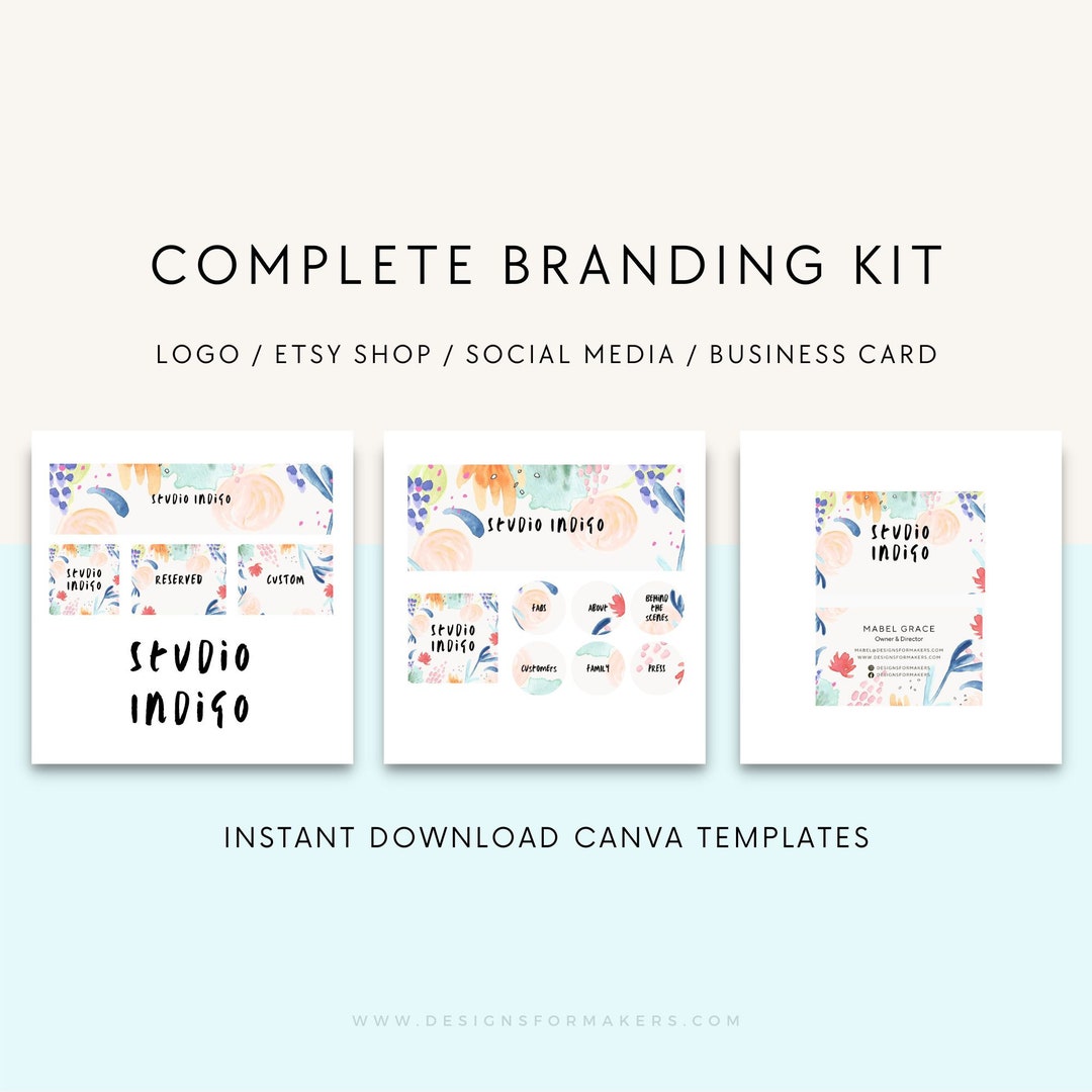 Canva Branding Kit Templates, Branding Package, Watercolor Flowers ...