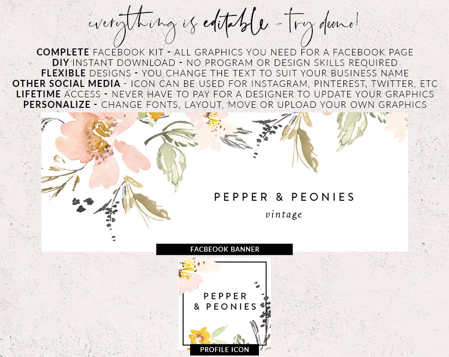 Facebook branding kit Cover template FB banner set Facebook | Etsy