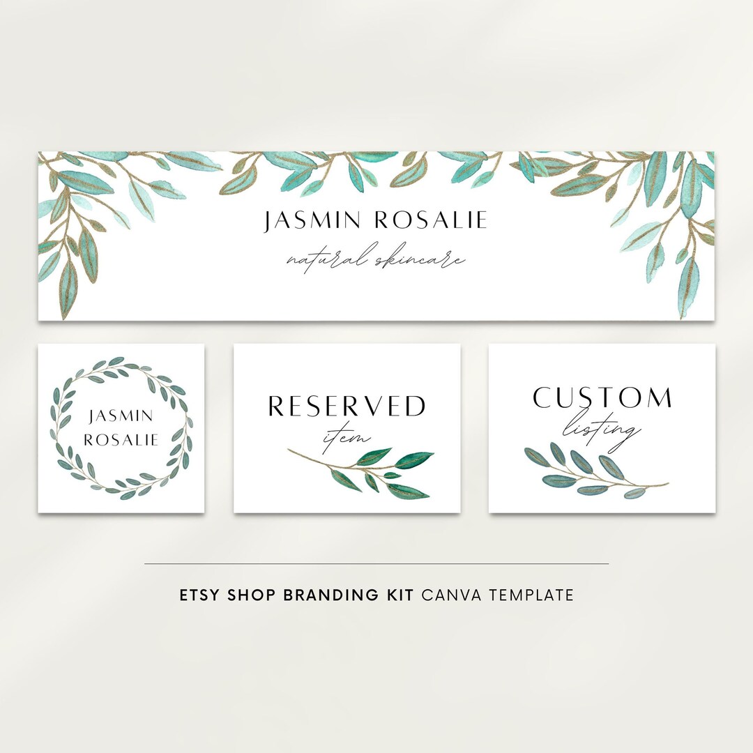 Watercolor Greenery Etsy Banner Kit, Eucalyptus Leaves, Canva Etsy Shop ...
