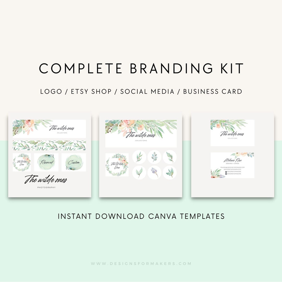 Business Branding Kit, Canva Template, Branding Kit Package, Watercolor ...