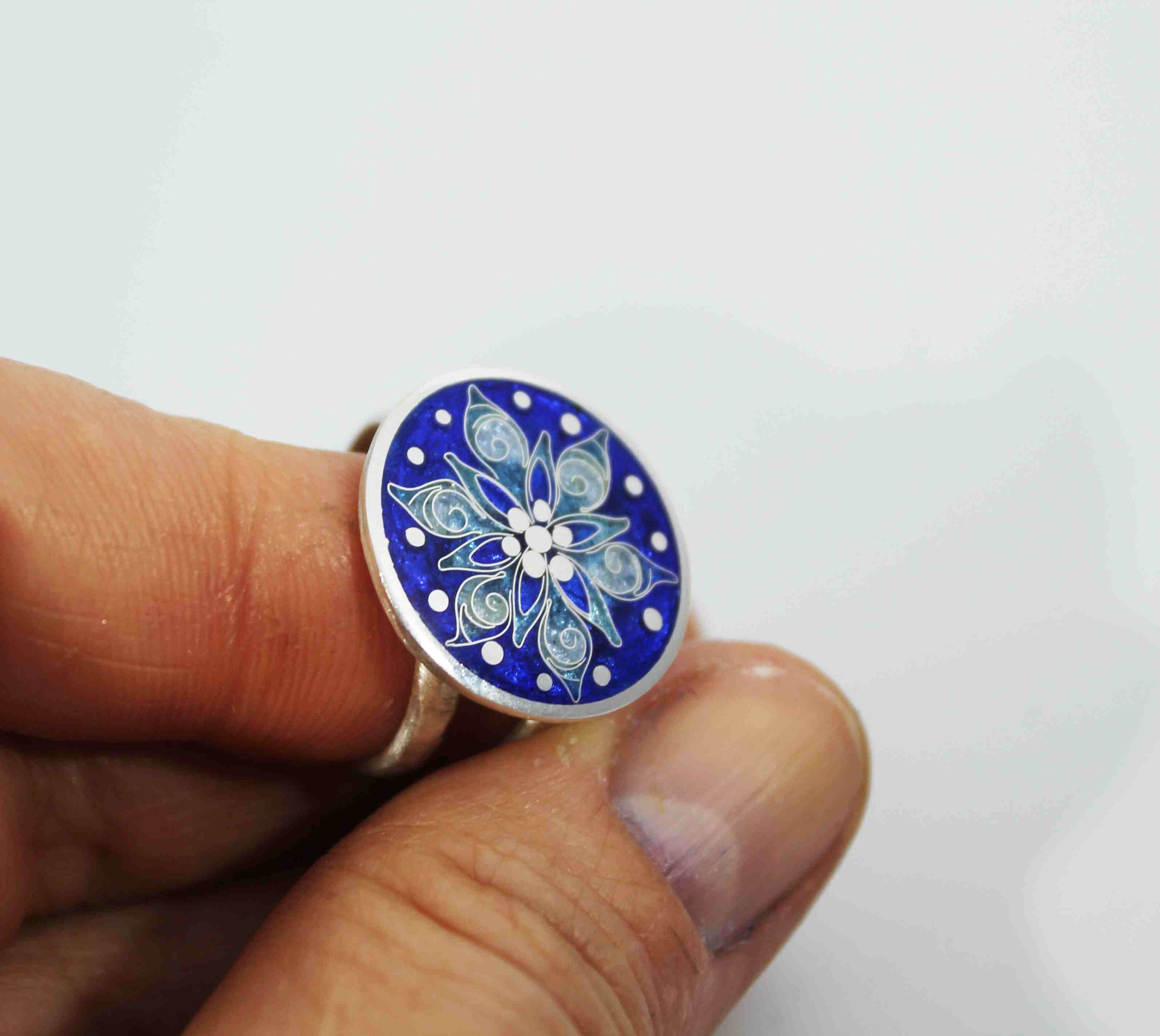 Edelweiss Ring. Cloisonne Emaille,handgemachte Schmuck, Unikat,sterling ...