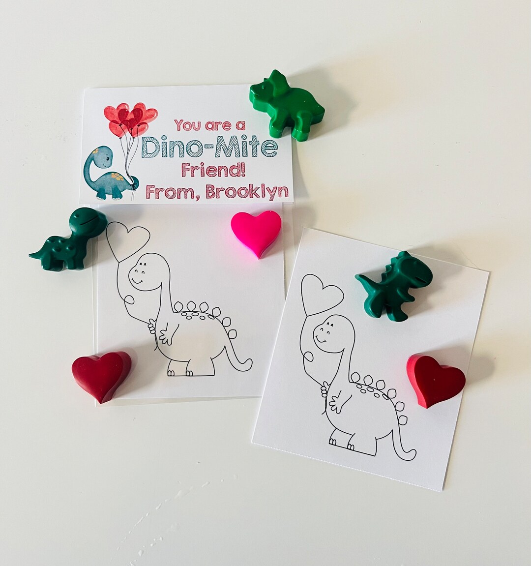 Valentine’s Day Dinosaur Card With Dino and Heart Crayon for Classroom ...