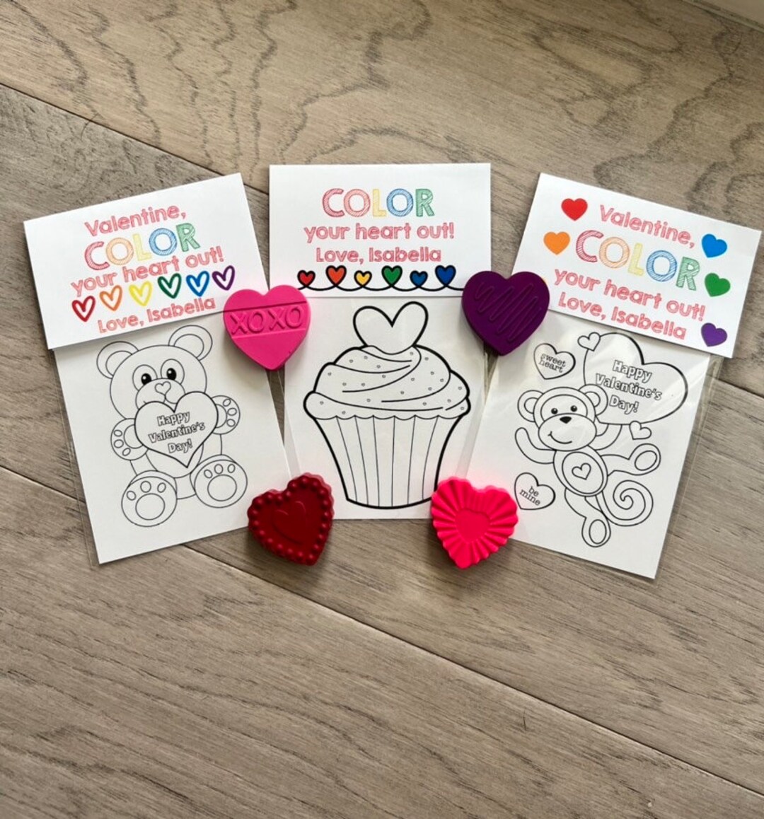 Valentine’s Day Bear or Monkey Card With Heart Crayon for Classroom ...