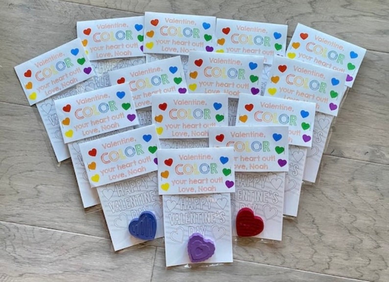 Valentine's Day Crayons Custom Cards for Classroom Exchange With Heart ...