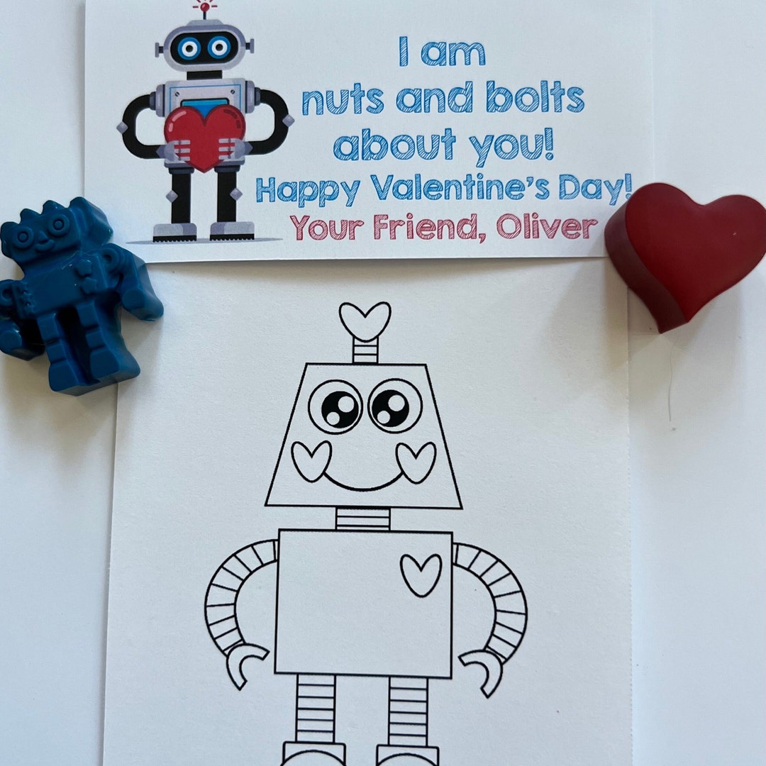 Valentine’s Day Robot Card With Robot and Heart Crayon for Classroom ...