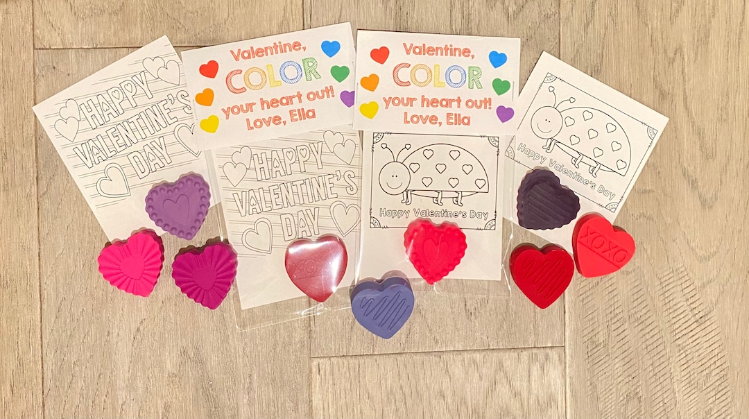 Valentine's Day Crayons Custom Cards for Classroom Exchange With Heart ...