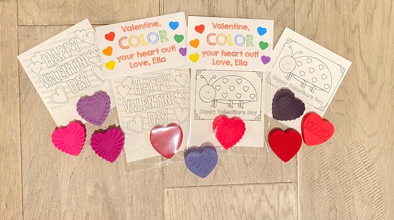 Valentine's Day Crayons Custom Cards for Classroom Exchange With Heart ...