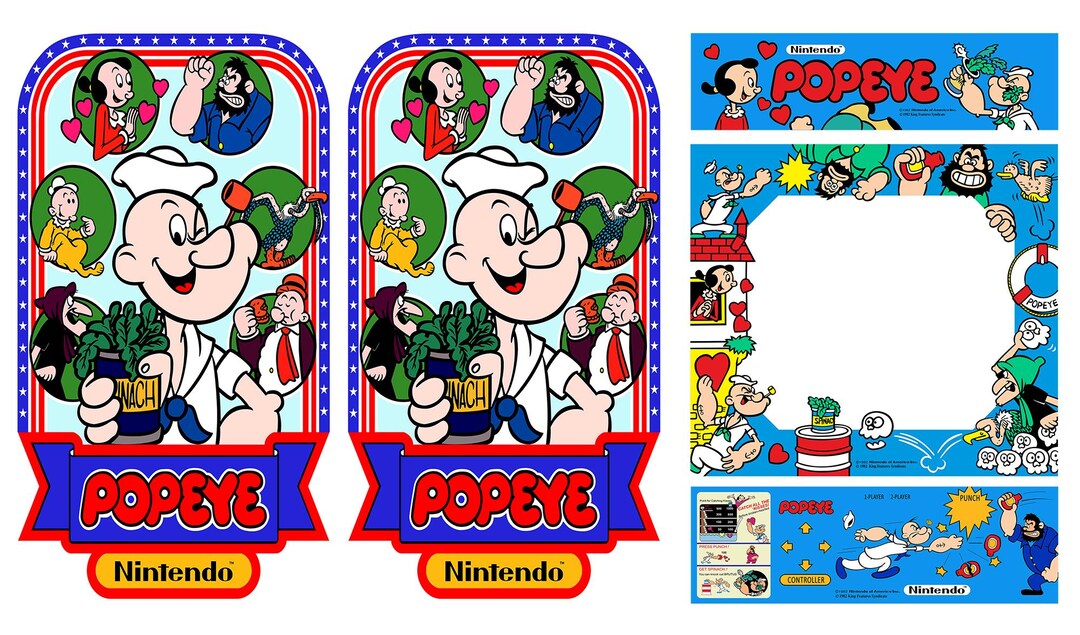 Popeye Arcade Side Art Cabinet Bezel Marquee Cpo Graphics Kit - Etsy