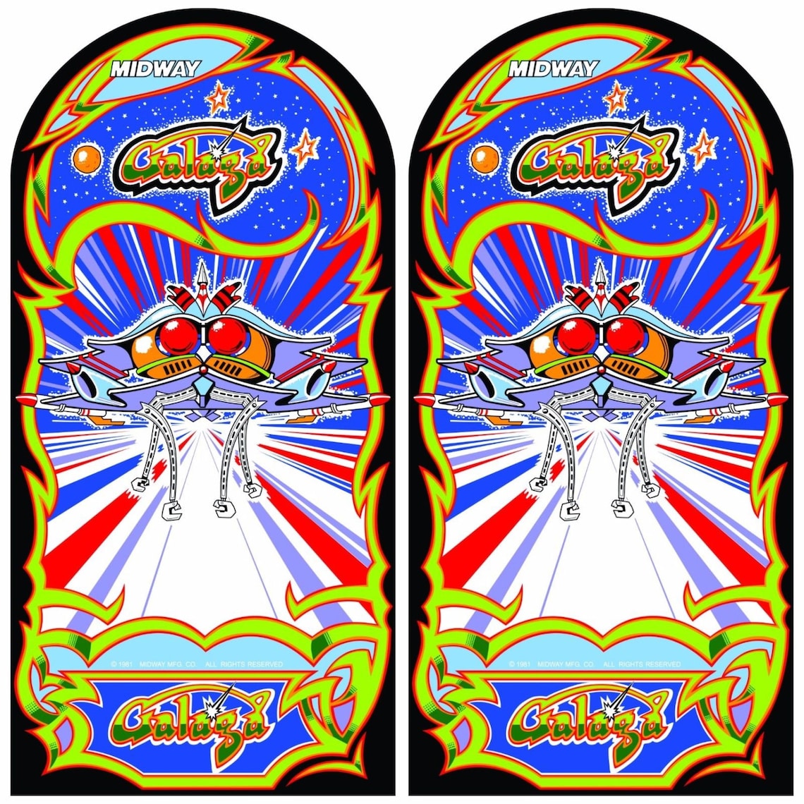GALAGA Arcade Cabinet Graphics for Reproduction Marquee CPO Side Art ...