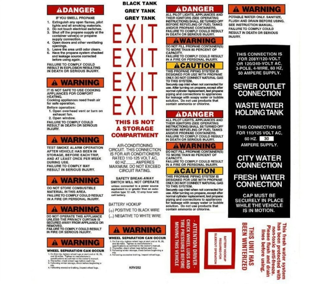 1 RV Trailer Camper Motor Home Caution Warning Decals Graphics- 938 - Etsy