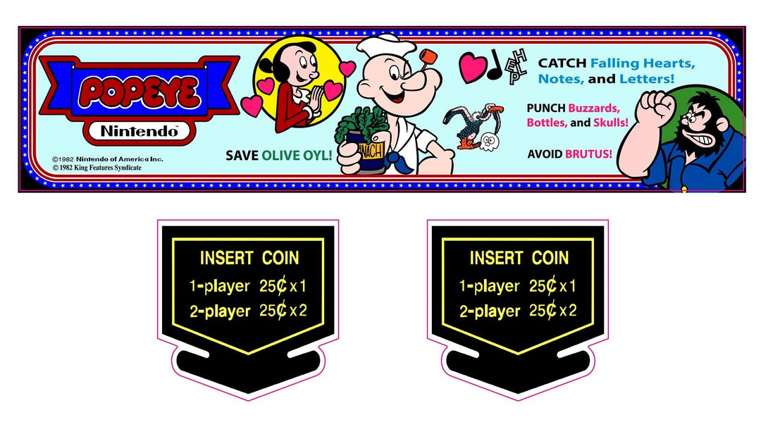 Popeye Arcade Instructions Card Insert Coin Stickers Decals - Etsy