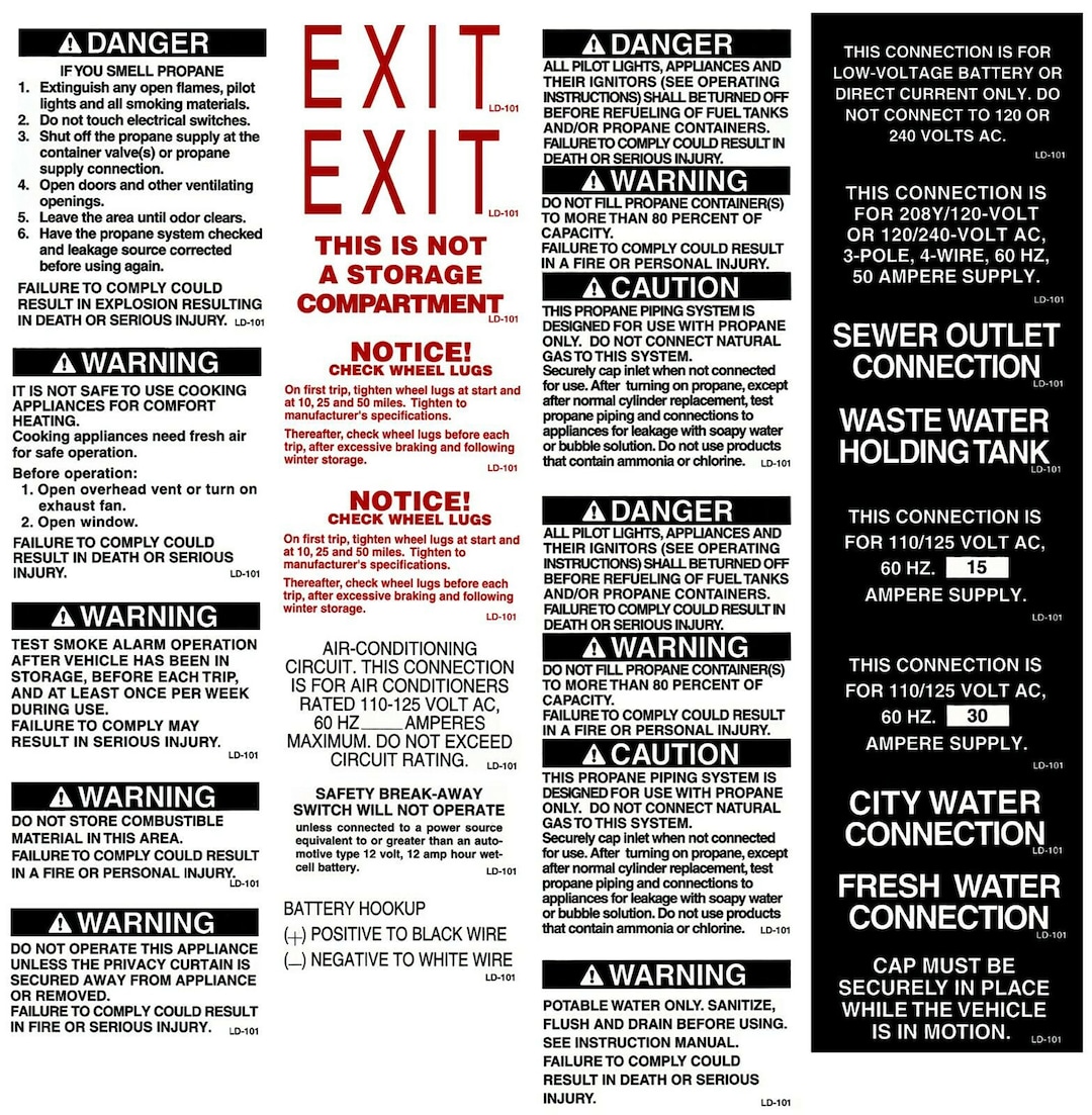 1 RV Trailer Camper Motor Home Caution Warning Decals Graphics- 938-2 ...