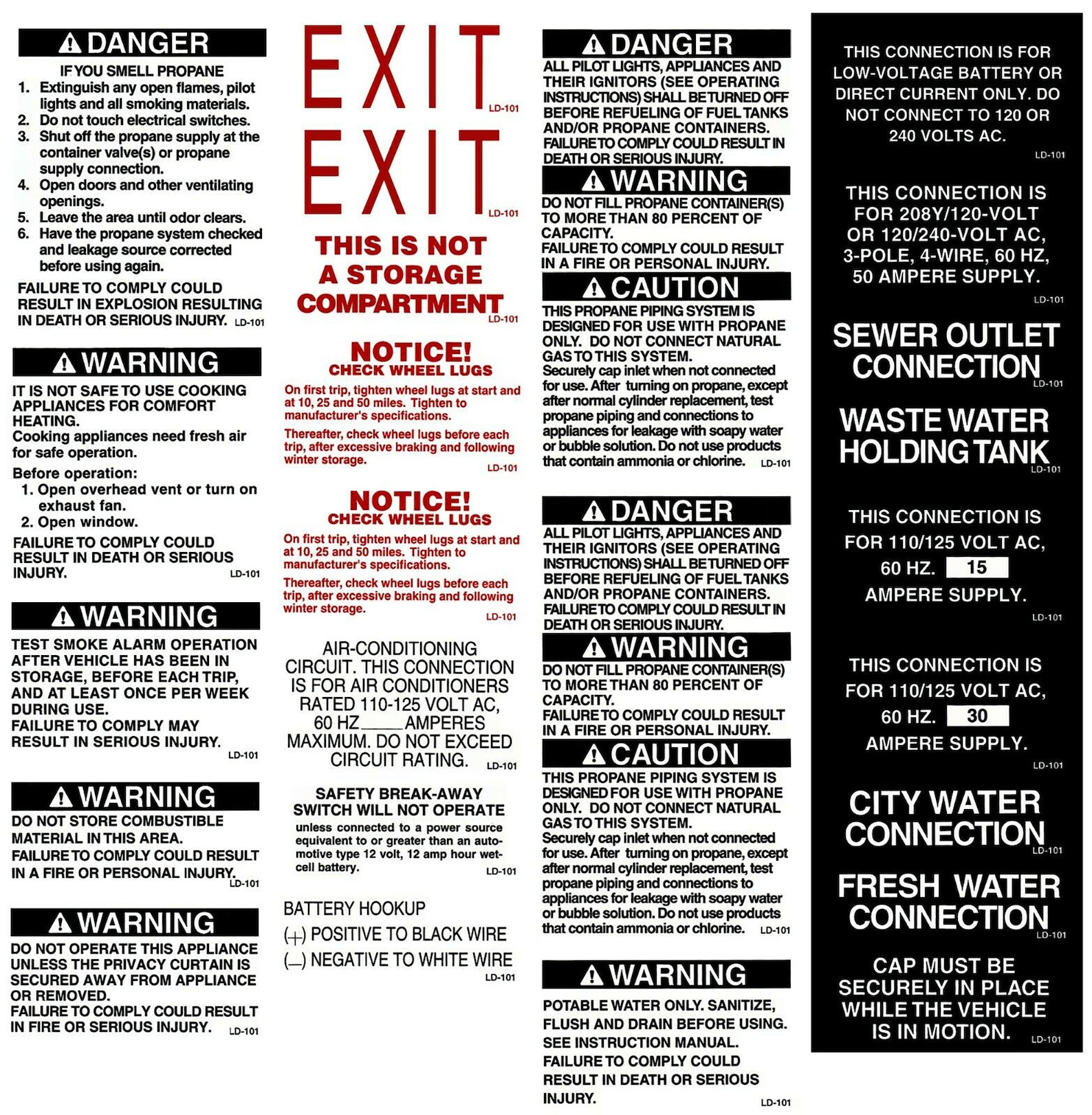 1 RV Trailer Camper Motor Home Caution Warning Decals Graphics- 938-2 ...