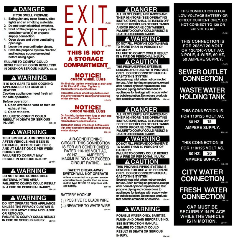 1 RV Trailer Camper Motor Home Caution Warning Decals Graphics- 938-2 ...