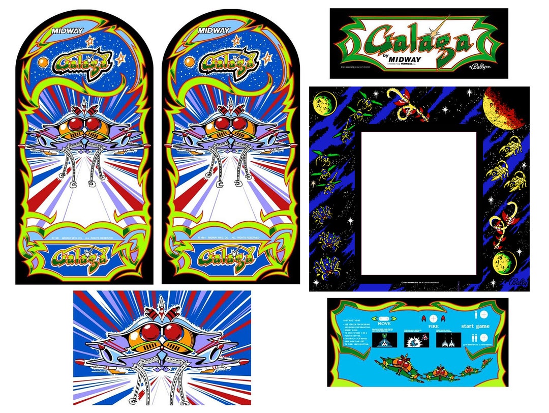 GALAGA Arcade Cabinet Graphics for Reproduction Marquee Bezel CPO Side ...
